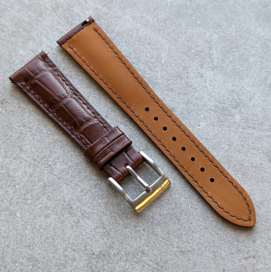 Embossed Crocodile Watch Strap - Brown - RTW | The Strap Tailor